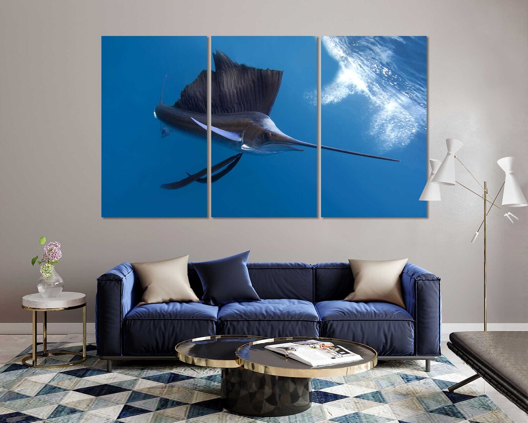 Sailfish Underwater Cool Wall Art Decor, Sailfish Print on Canvas ...