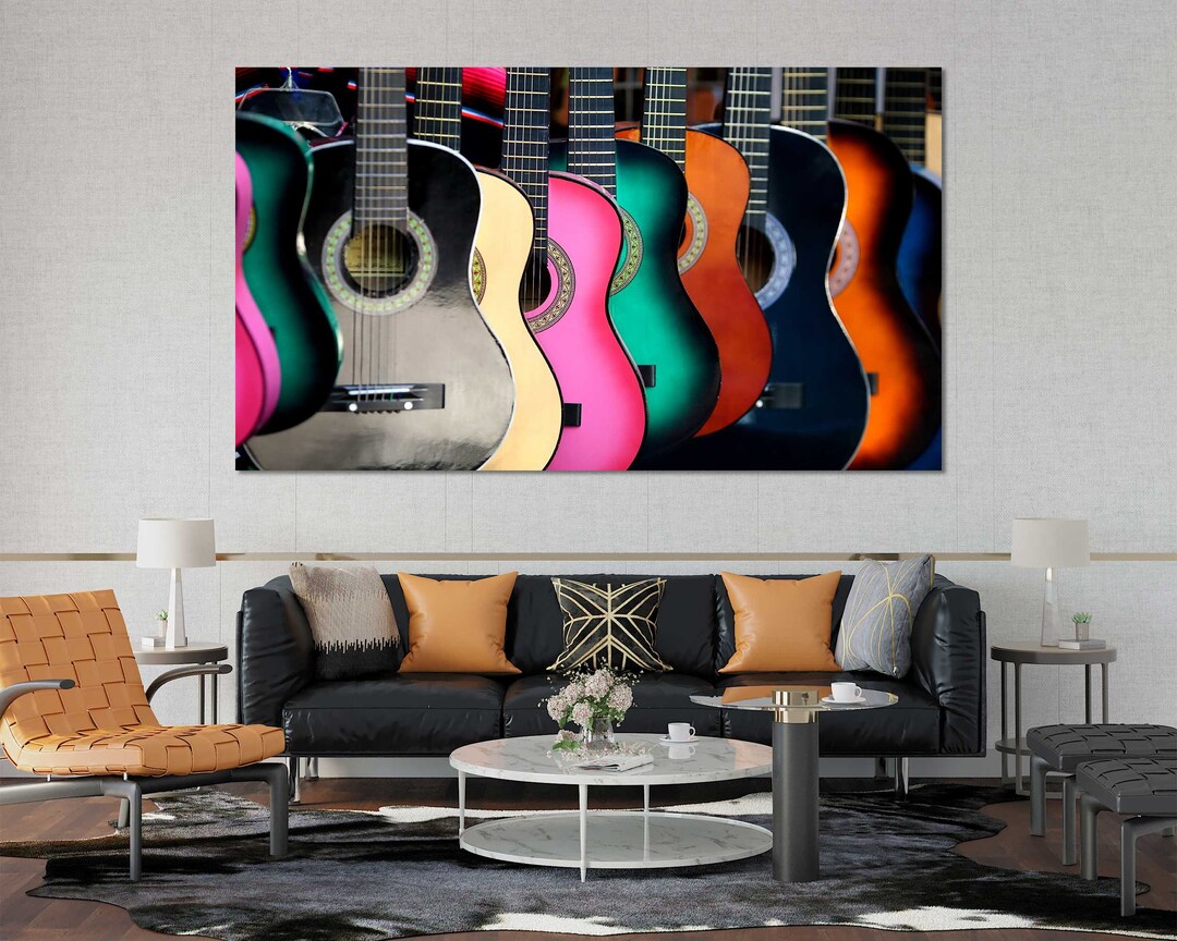 Colorful Guitars Photo Art on Canvas, Guitars Design Decor for Room ...
