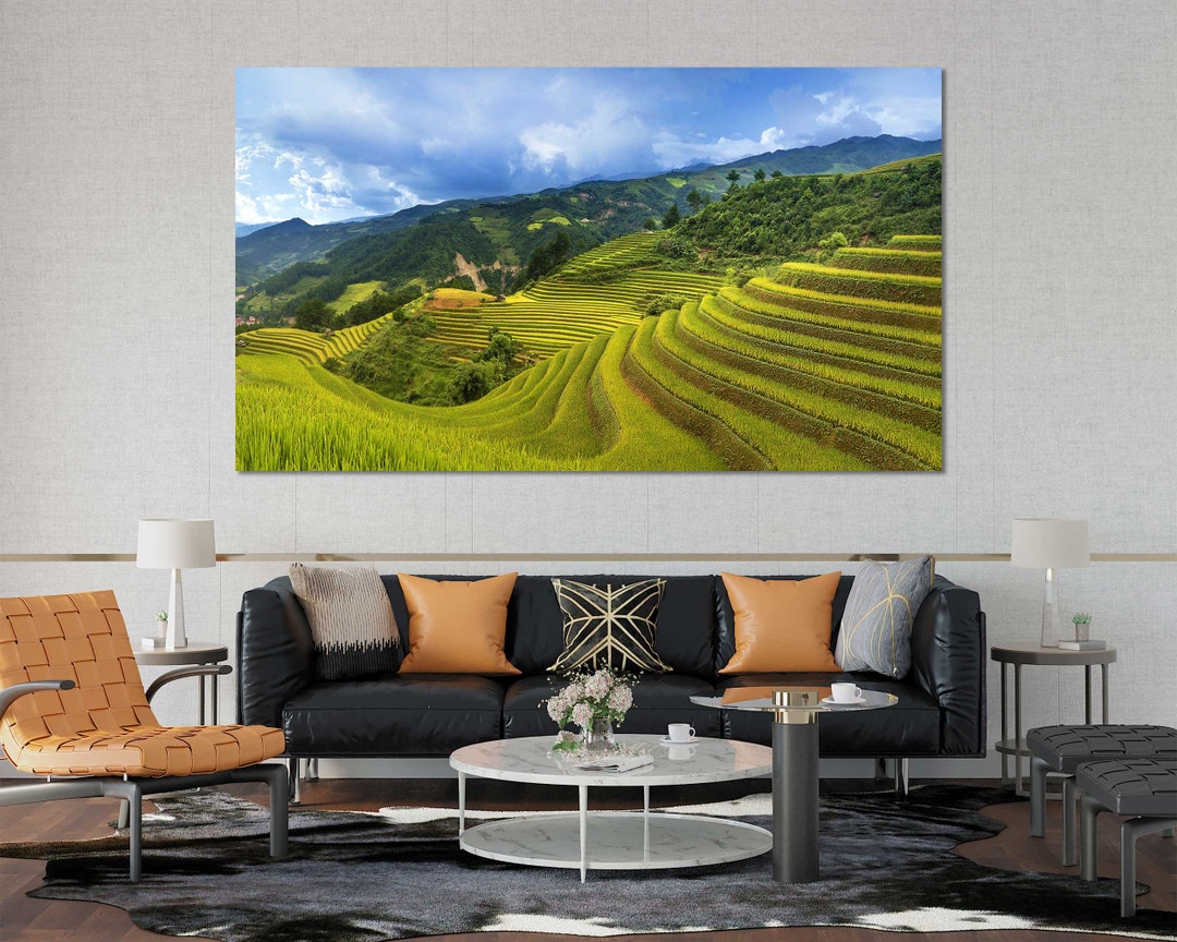 Rice Field Original Home Art, Rice Terrace Large Print Canvas Art ...
