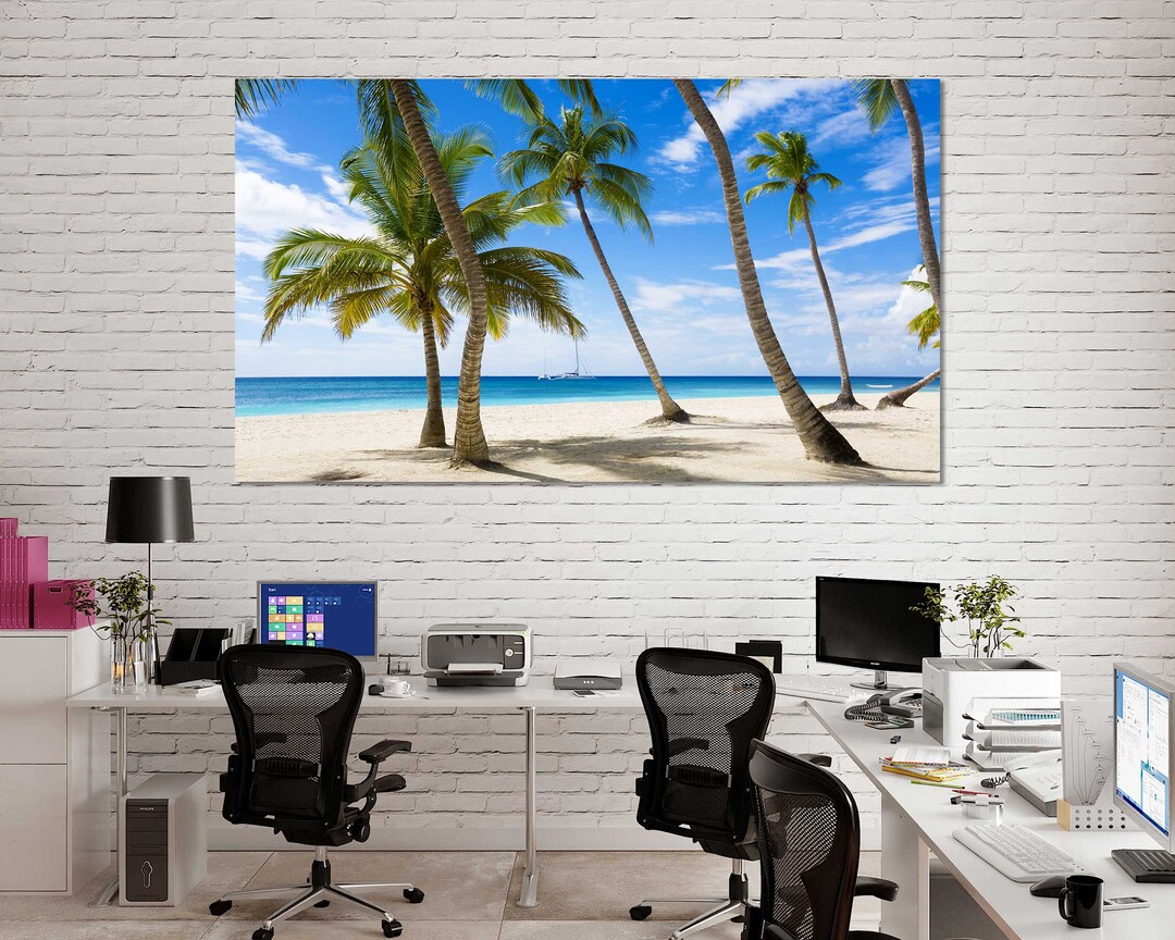 Caribbean Beach Decor for Interior Home, Tropical Palm Trees Print on ...