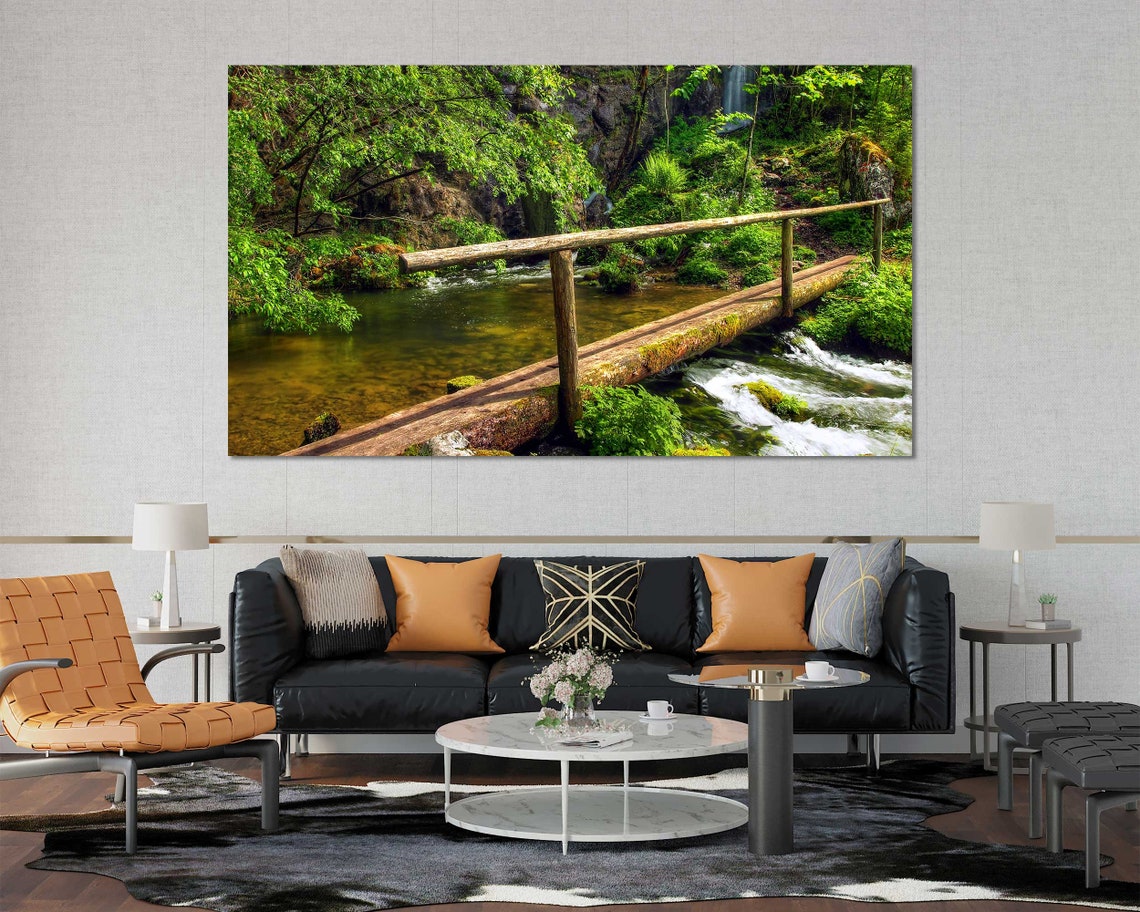 Forest River Decor Art on Canvas Waterfalls in Green Forest - Etsy