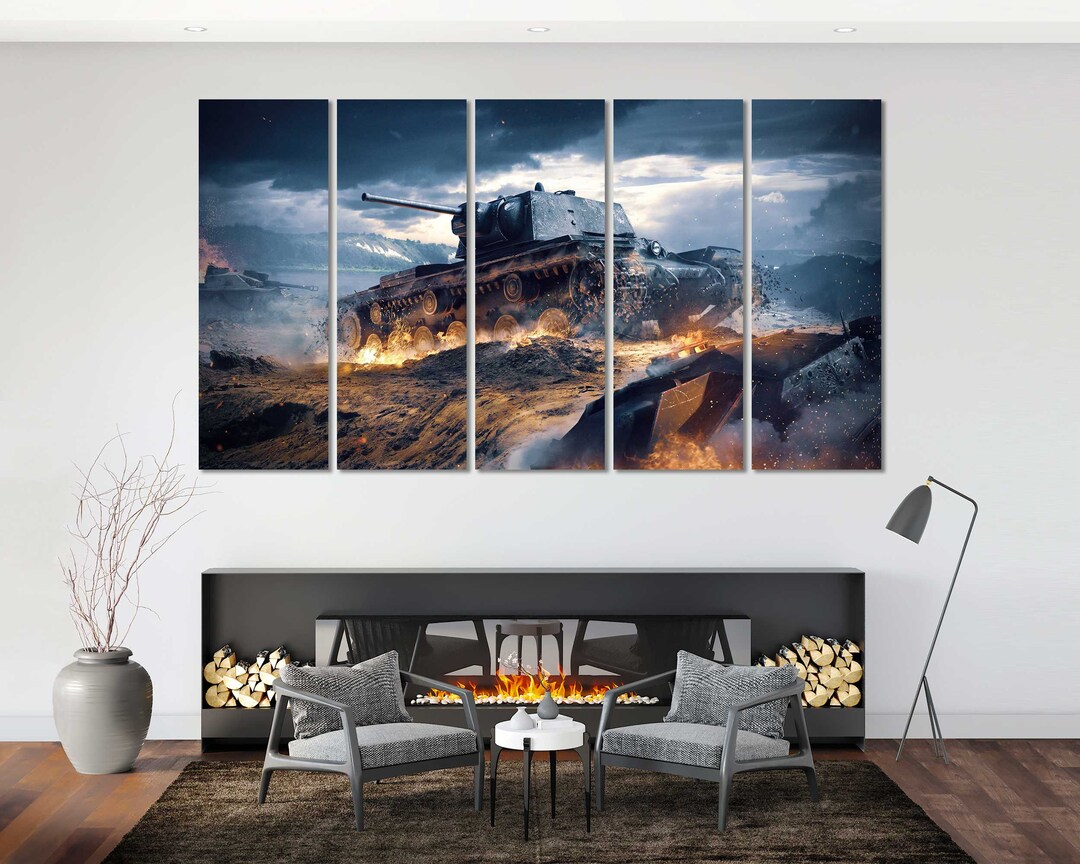 Military Tank Modern Wall Decor, Battlefield Art Deco Interior Design ...