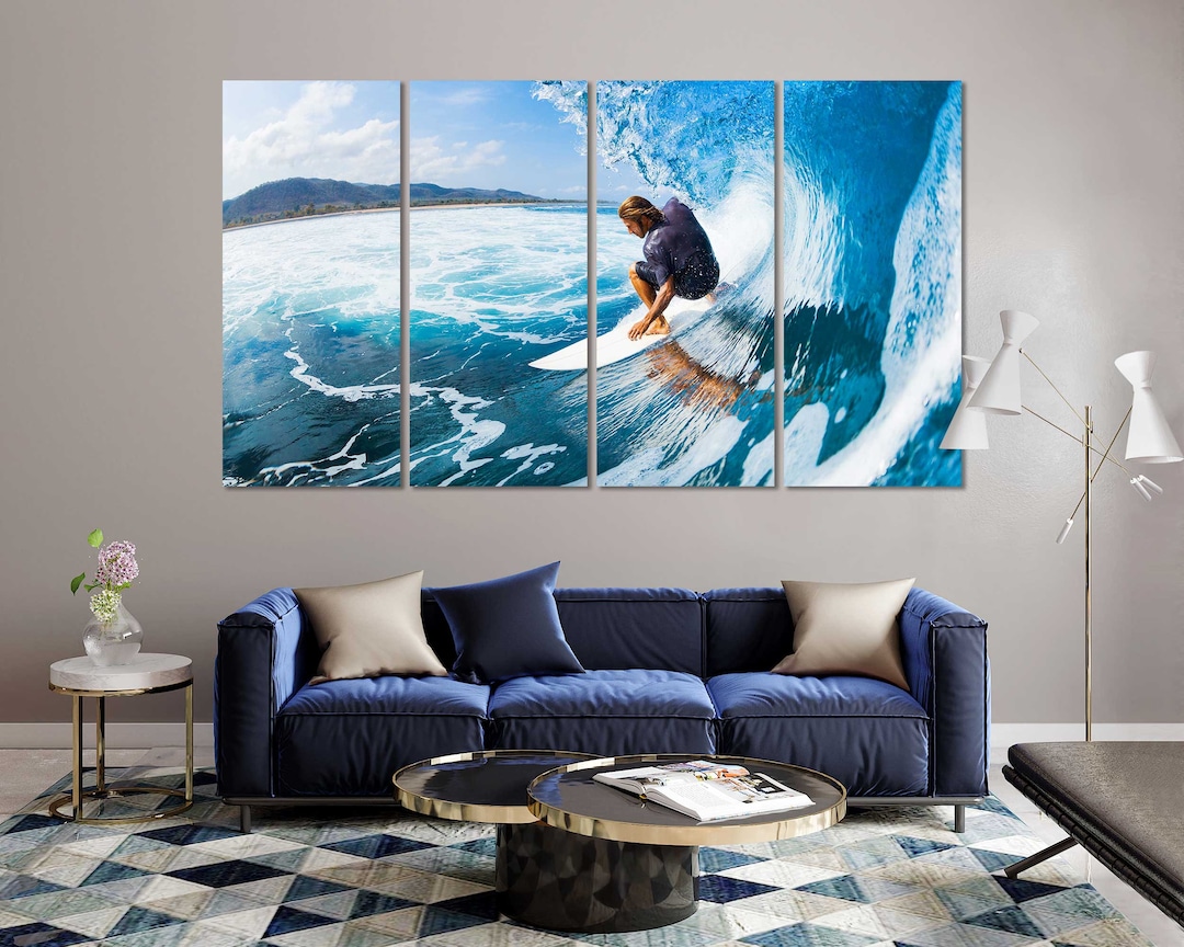 Surfing Art on Canvas, Surf Pictures Wall Decor, Surfing Artwork for ...