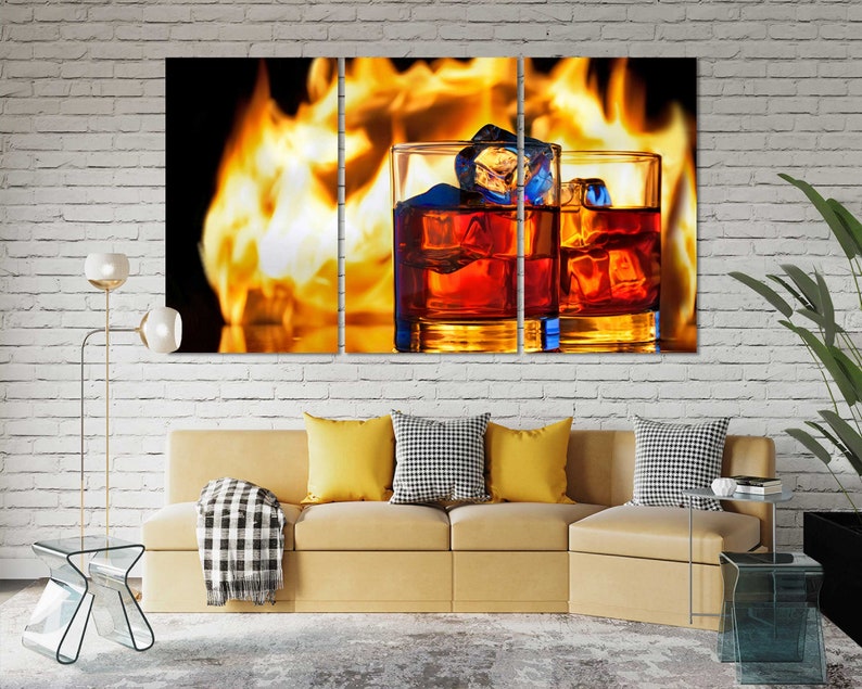 Whiskey on the Rocks Canvas Art – Fire Background, Bar Decor - Etsy UK