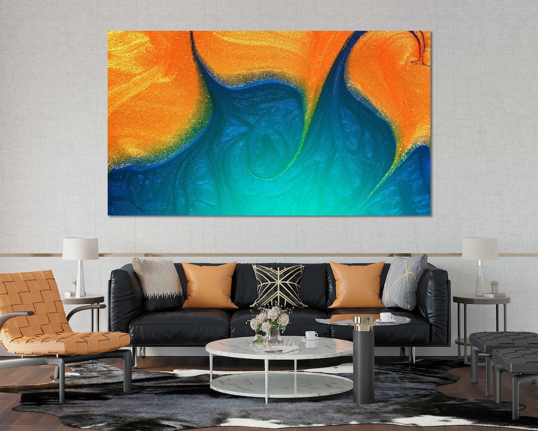 Blue and Orange Color Abstract Art for Wall, Abstract Art Canvas Print ...