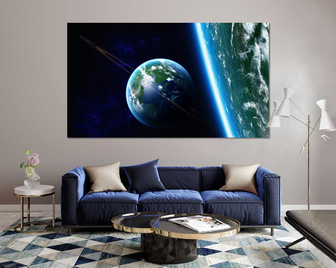 Earth Large Wall Decor, Earth Print Art on Canvas, Space Painting Art ...