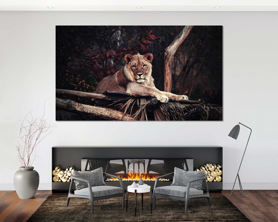 Lion Photo Print Canvas, Big Wild Cat Canvas Wall Hangings, King ...
