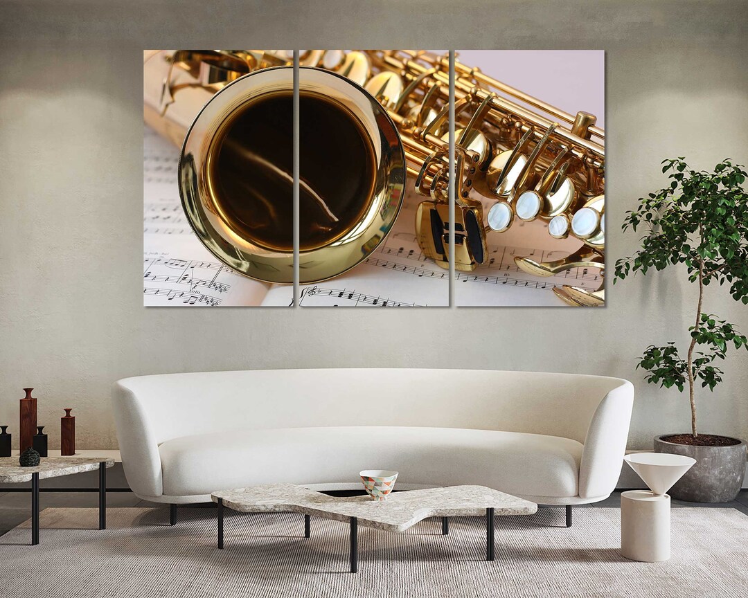 Gold Saxophone Modern Home Art, Classical Music Printing Art on Canvas ...