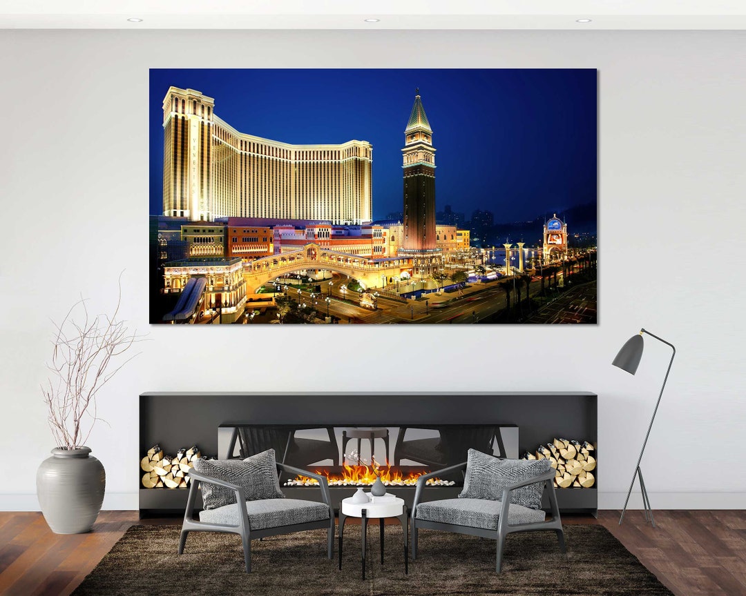 Macau Night Cityscape Painting Decor, Macau Color Lights Print on ...
