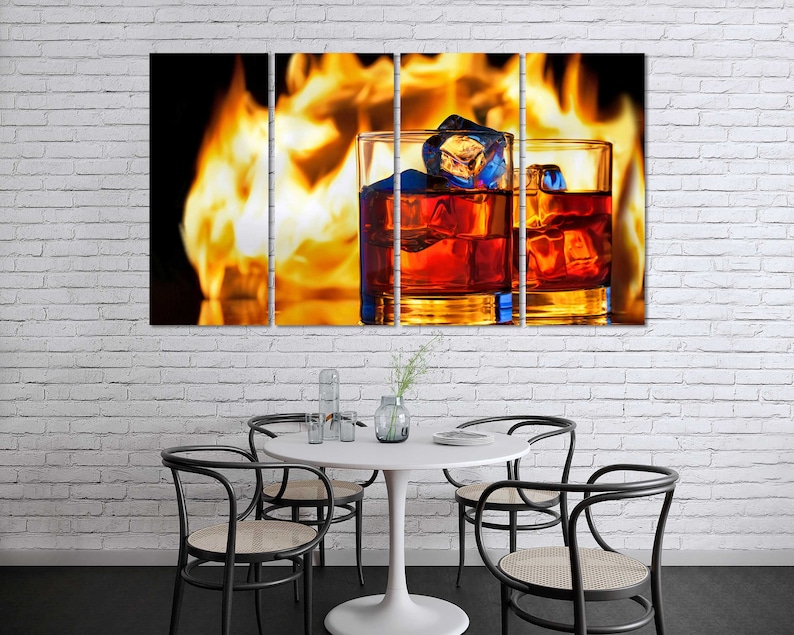 Whiskey on the Rocks Canvas Art – Fire Background, Bar Decor - Etsy UK