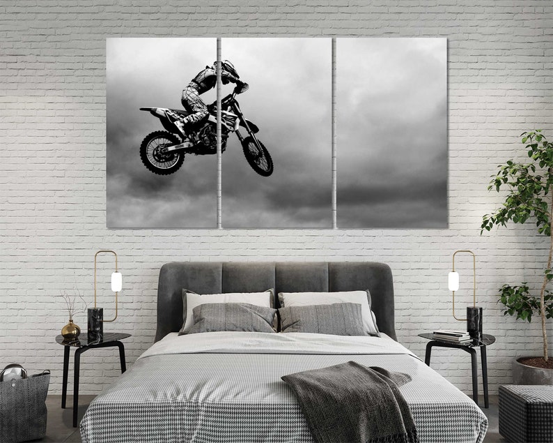 Arte de parede estilosa de motocross, decoração de parede com design de ...