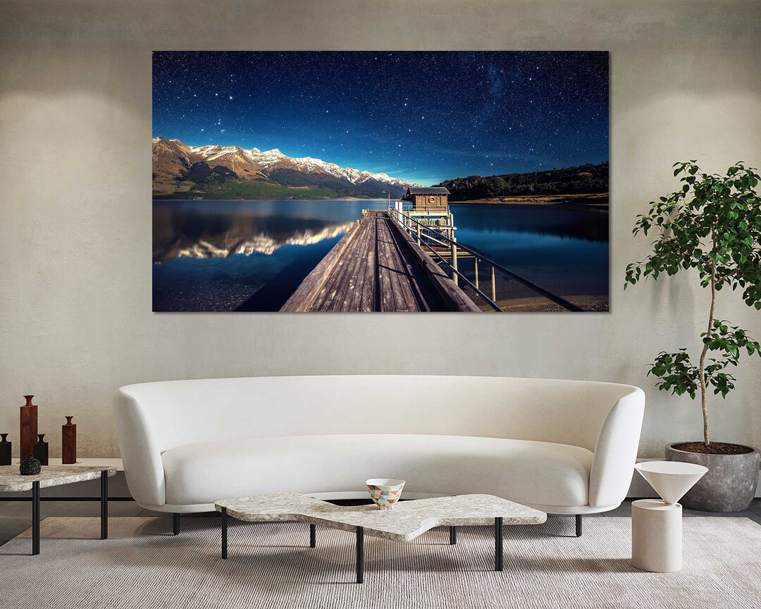 Night Sky Stars Over Lake Wall Art | Stunning Starry Sky Print With ...