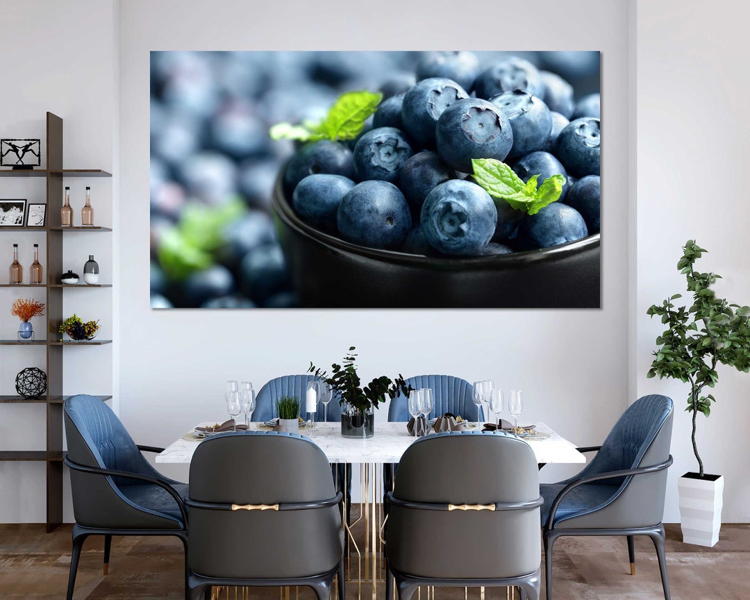 Blueberries Close up Photo Print on Canvas, Blueberry Contemporary Wall ...