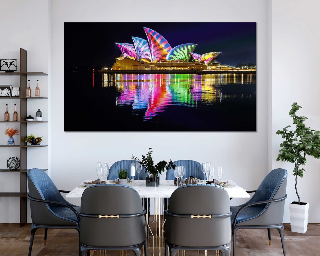Colorful Opera House Print Canvas, Sydney at Night Original Decor for ...