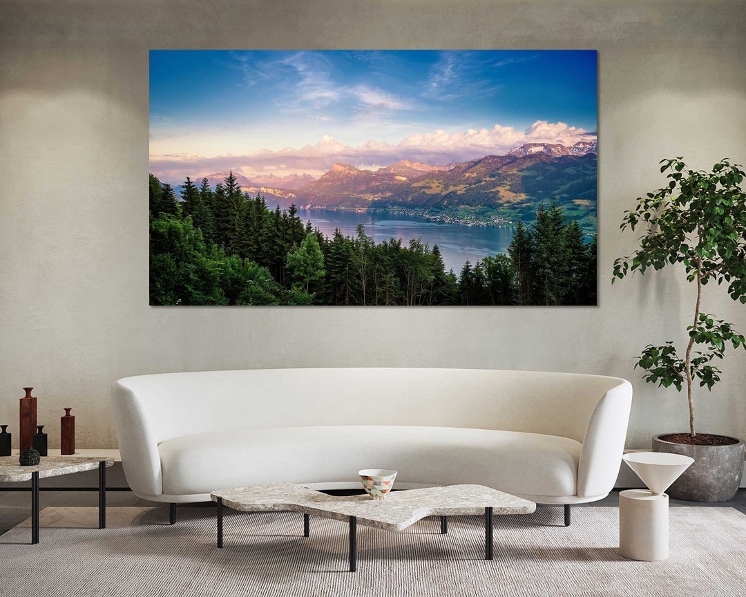 Lake Zurich Large Home Decor, Mountains Landscape in Switzerland, Lake ...