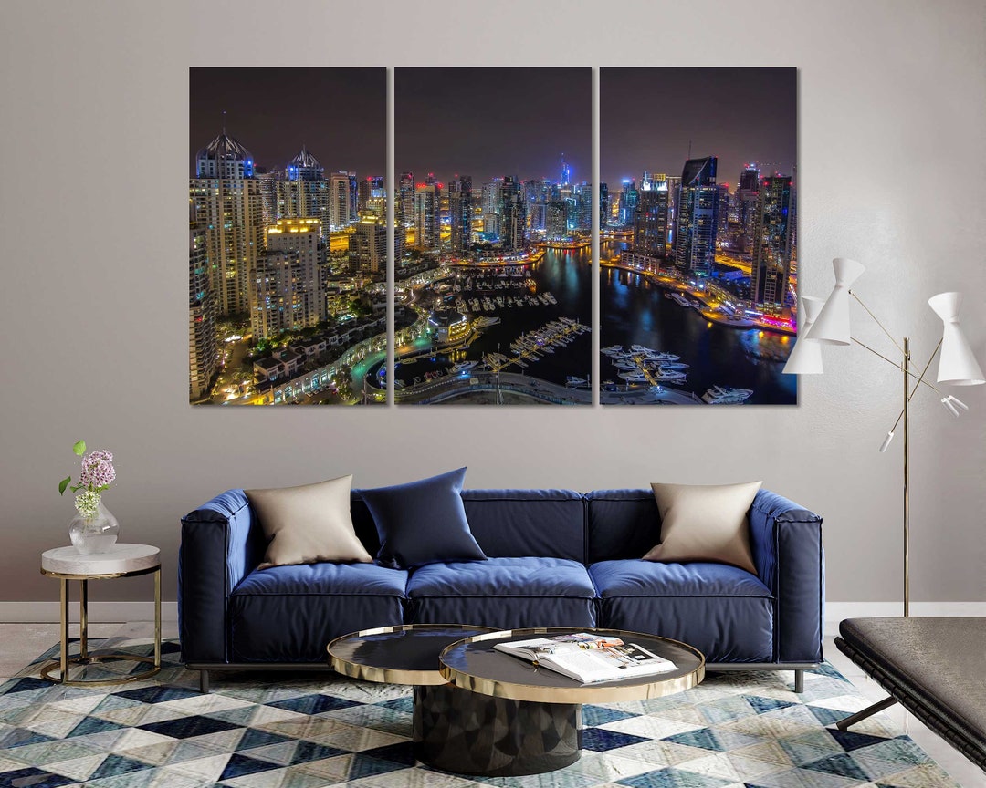 Dubai Marina Canvas Print, Night Skyline Wall Art for Modern Interiors ...
