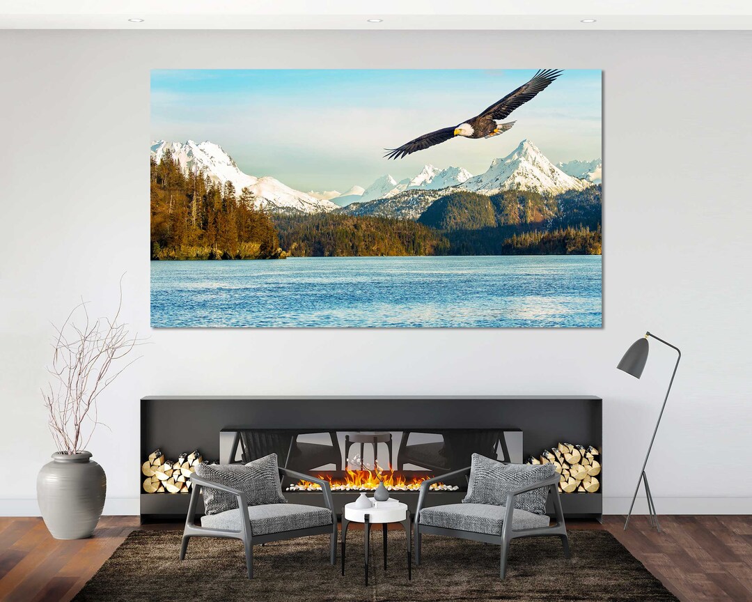 Landscape With Flying Eagle Trendy Home Design Art, Eagle Painting ...