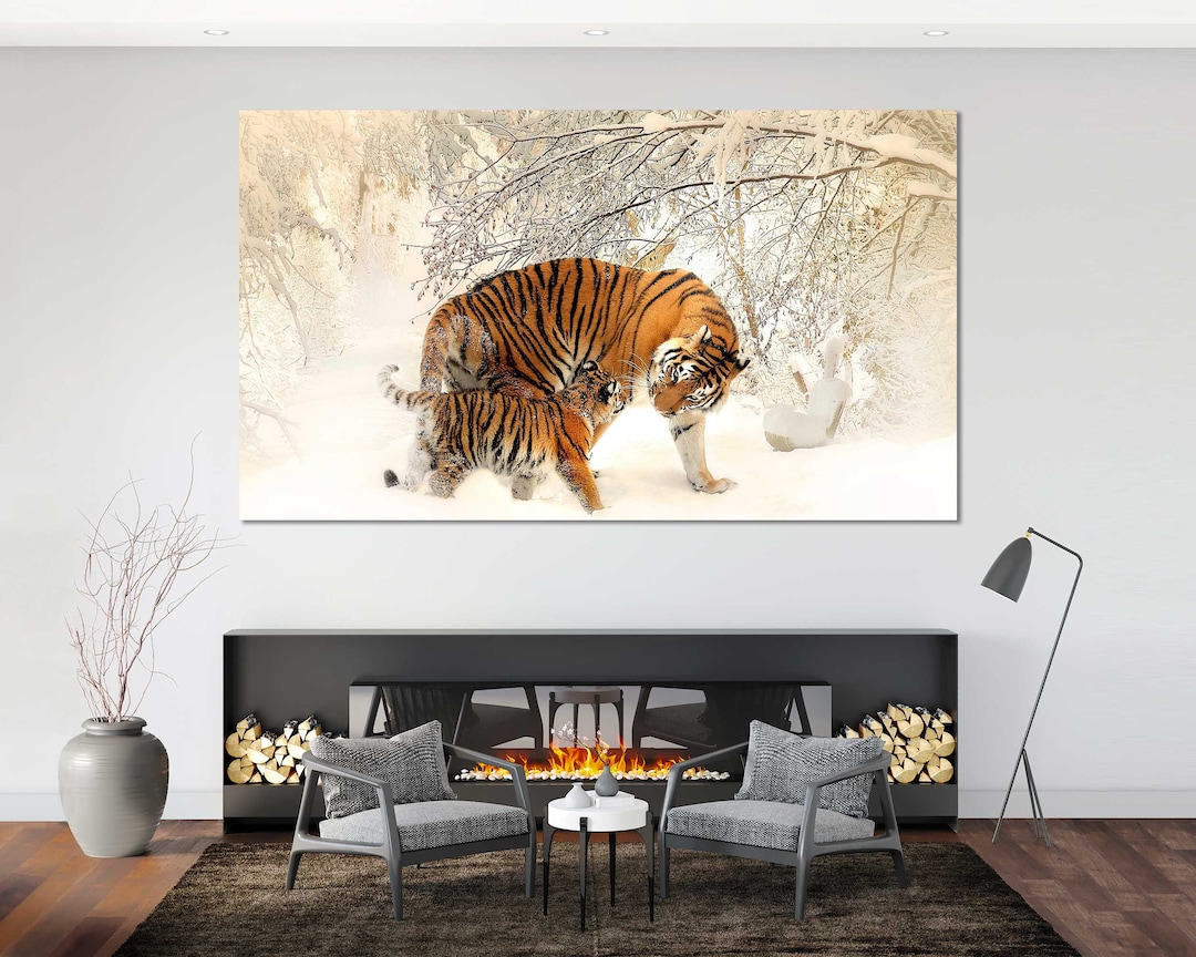 Art With Tigers Prints on Canvas, Cute Tigers at Winter Pictures of ...