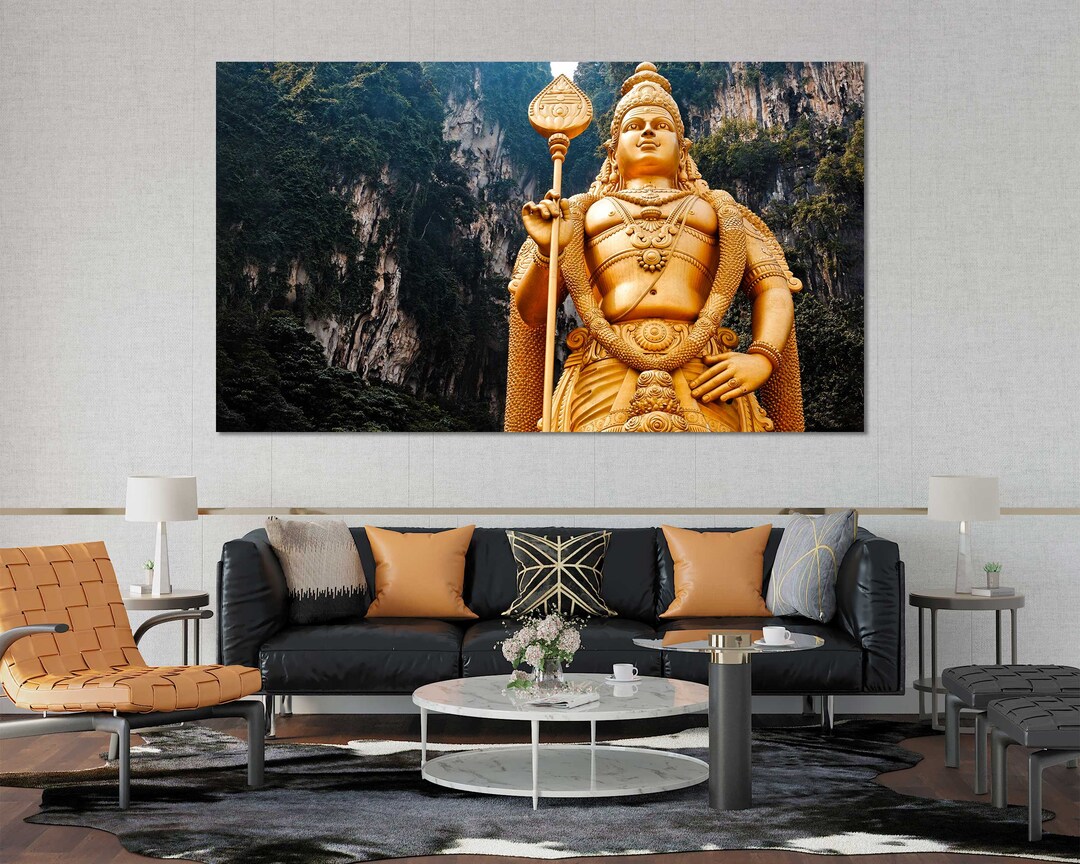 Lord Murugan Statue Print Art on Canvas, Malaysia Statue Large Modern ...