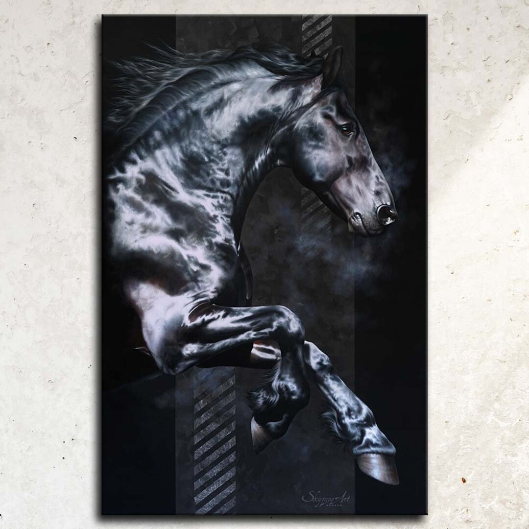Original Painting of a Frisian Horse Gallop Oil Painting on Canvas ...