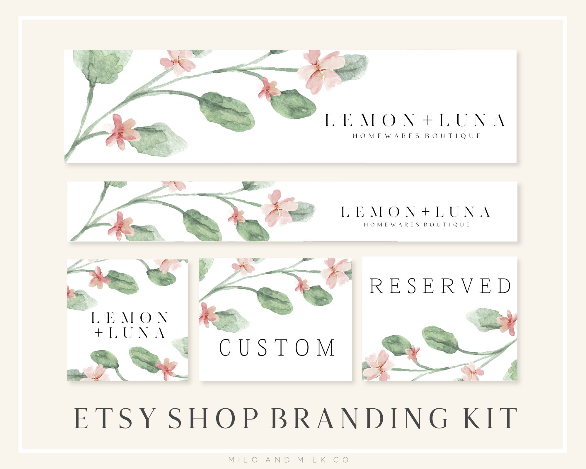 Floral Watercolor Greenery Etsy Shop Banner Set Etsy Shop | Etsy