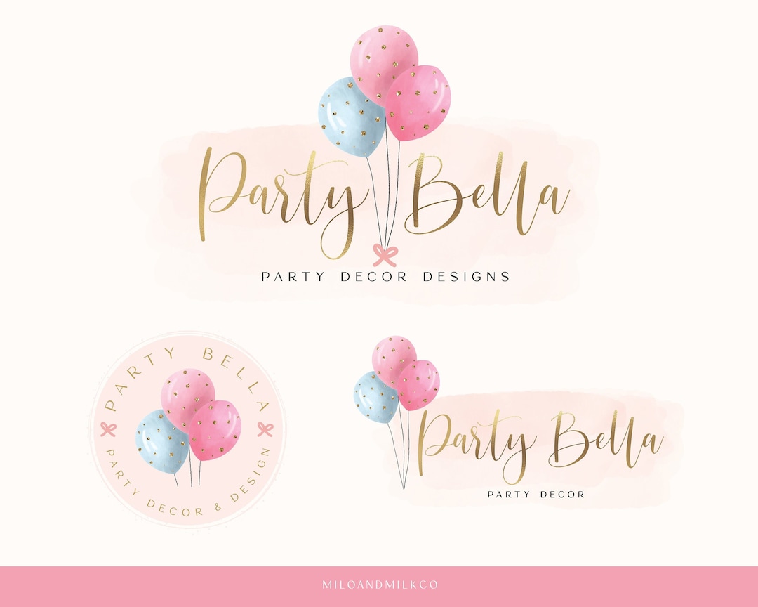 Watercolour Balloon Party Logo, Event Planner Logo, Party Decoration ...