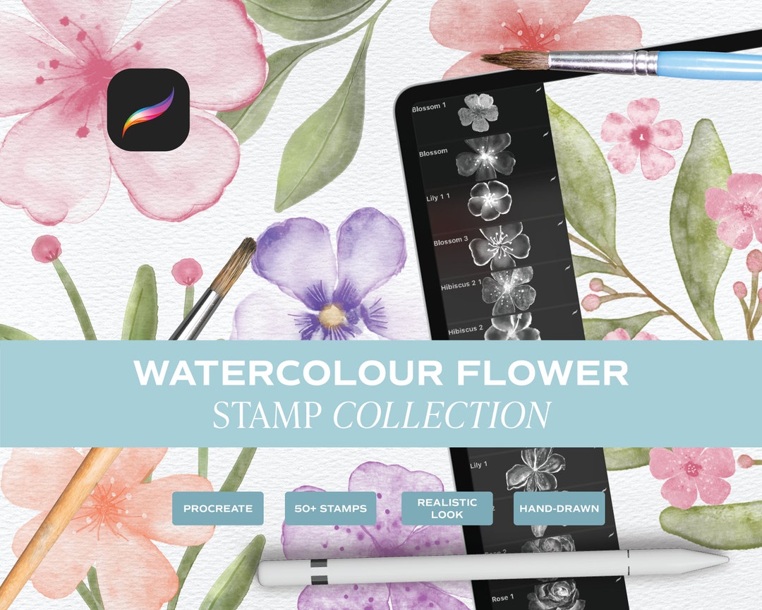 Watercolour Flower Stamp Brushes for Procreate. Floral Brushes Made for ...