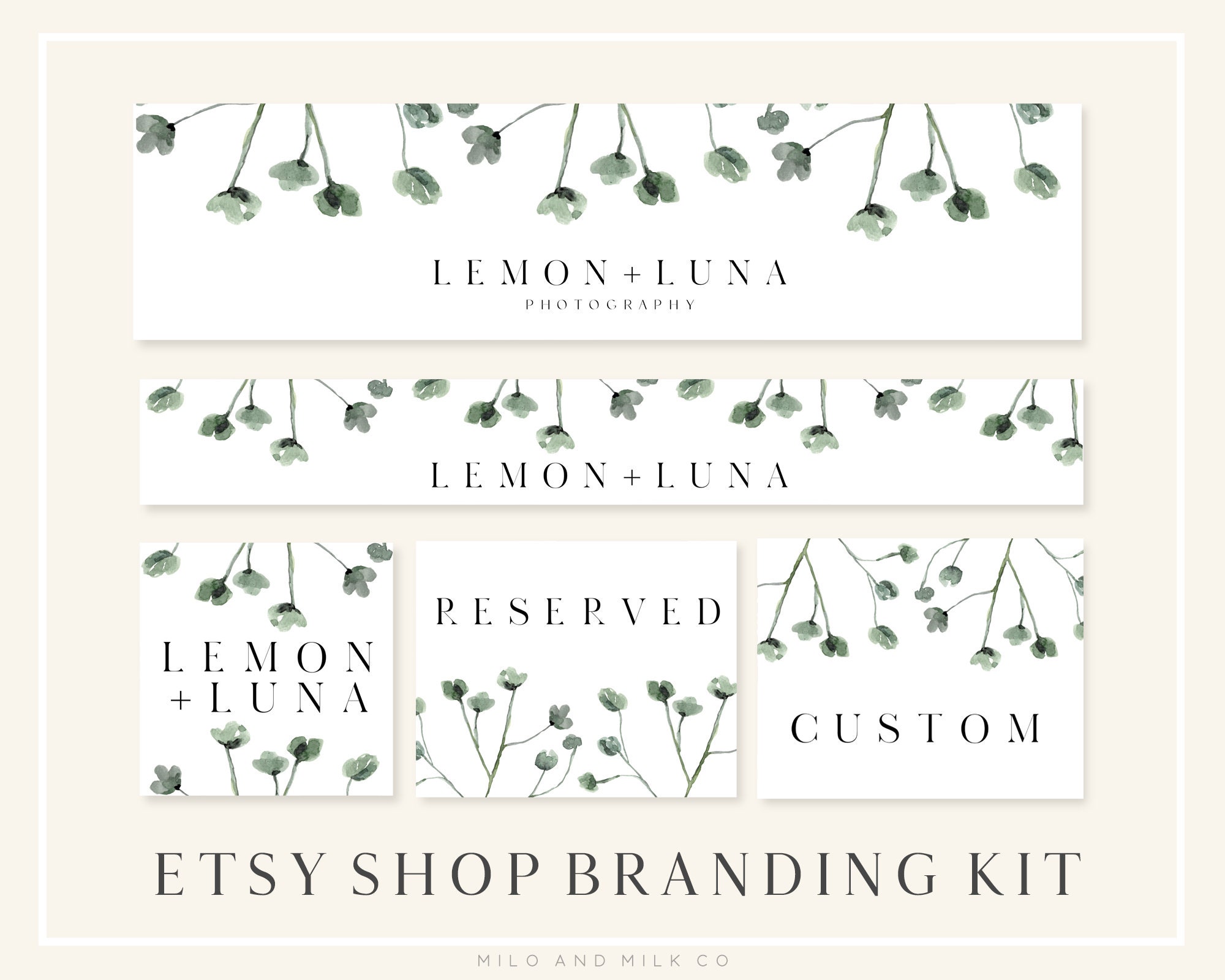 Greenery Watercolor Leaf Etsy Shop Banner Set, Etsy Shop Template, Etsy ...