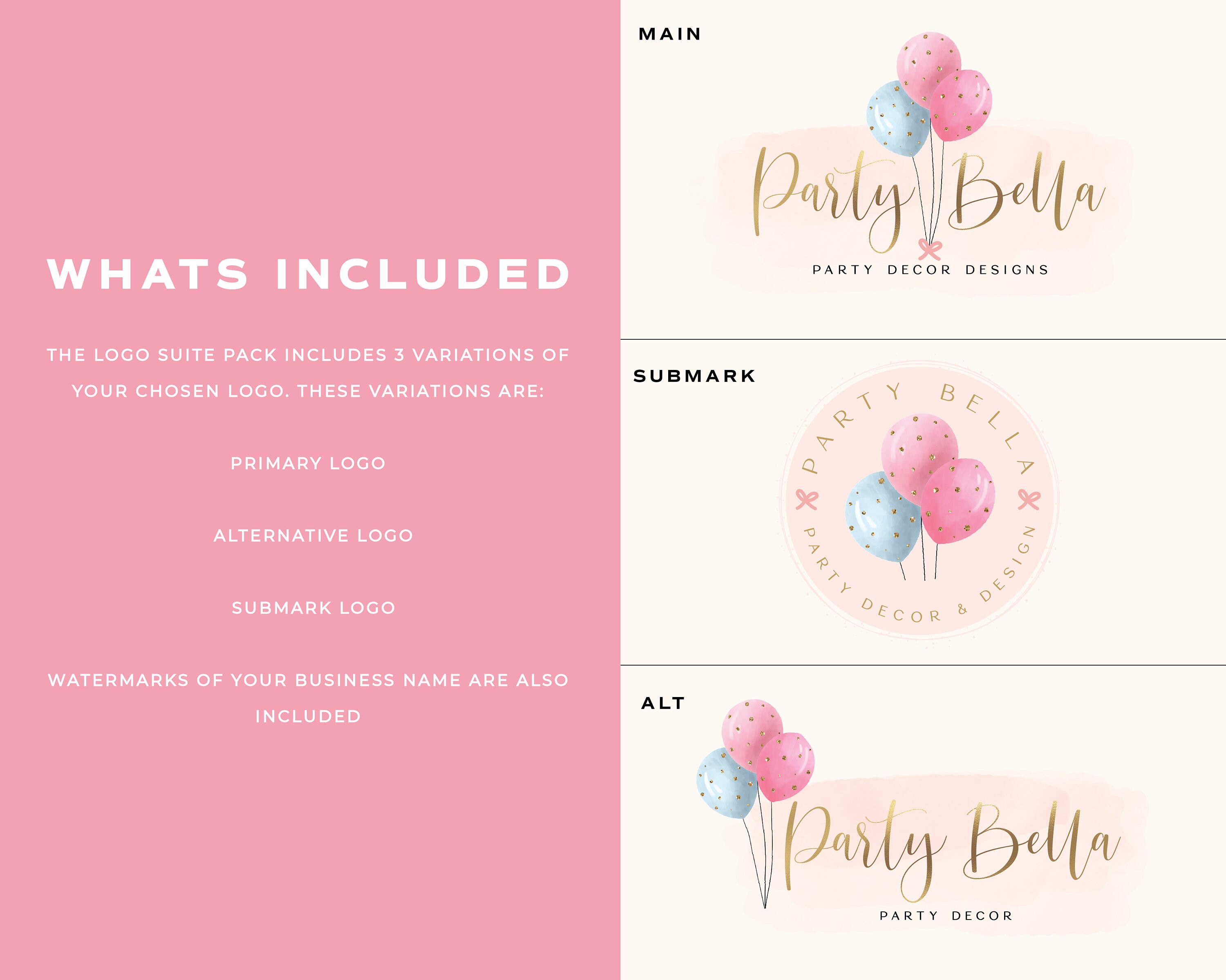 Watercolour Balloon Party Logo, Event Planner Logo, Party Decoration ...