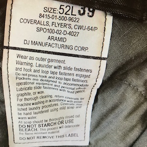 USAF Military Nomex Flight Suit Coveralls Flyers 52long CWU-64P Cold ...