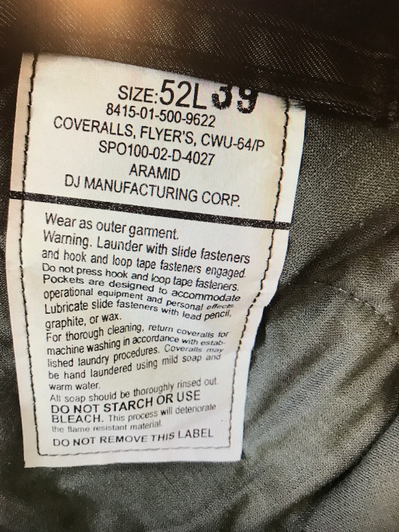 USAF Military Nomex Flight Suit Coveralls Flyers 52long CWU-64P Cold ...
