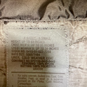 Genuine Vintage US Military M65 Field Jacket Coat Liner M65 Quilted XSXS Sage/ XSR Green - Etsy