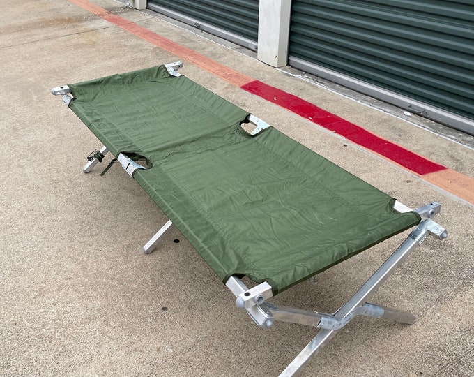 Vintage Folding Cot Wooden Frame Worn Canvas Fabric Military Cot Bed ...