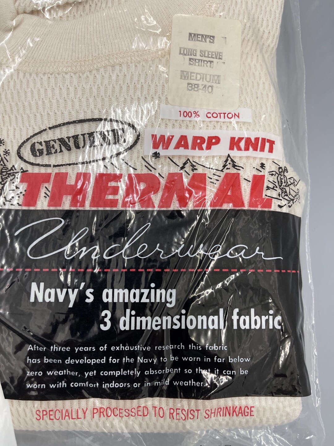 US Military Vintage 100% Cotton Waffle Weave Thermal Wear Top Medium ...