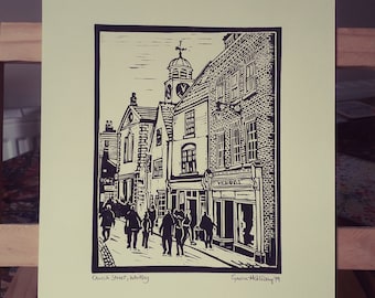 Linocut Print Church Street Whitby Unique Linocut Art Lino | Etsy