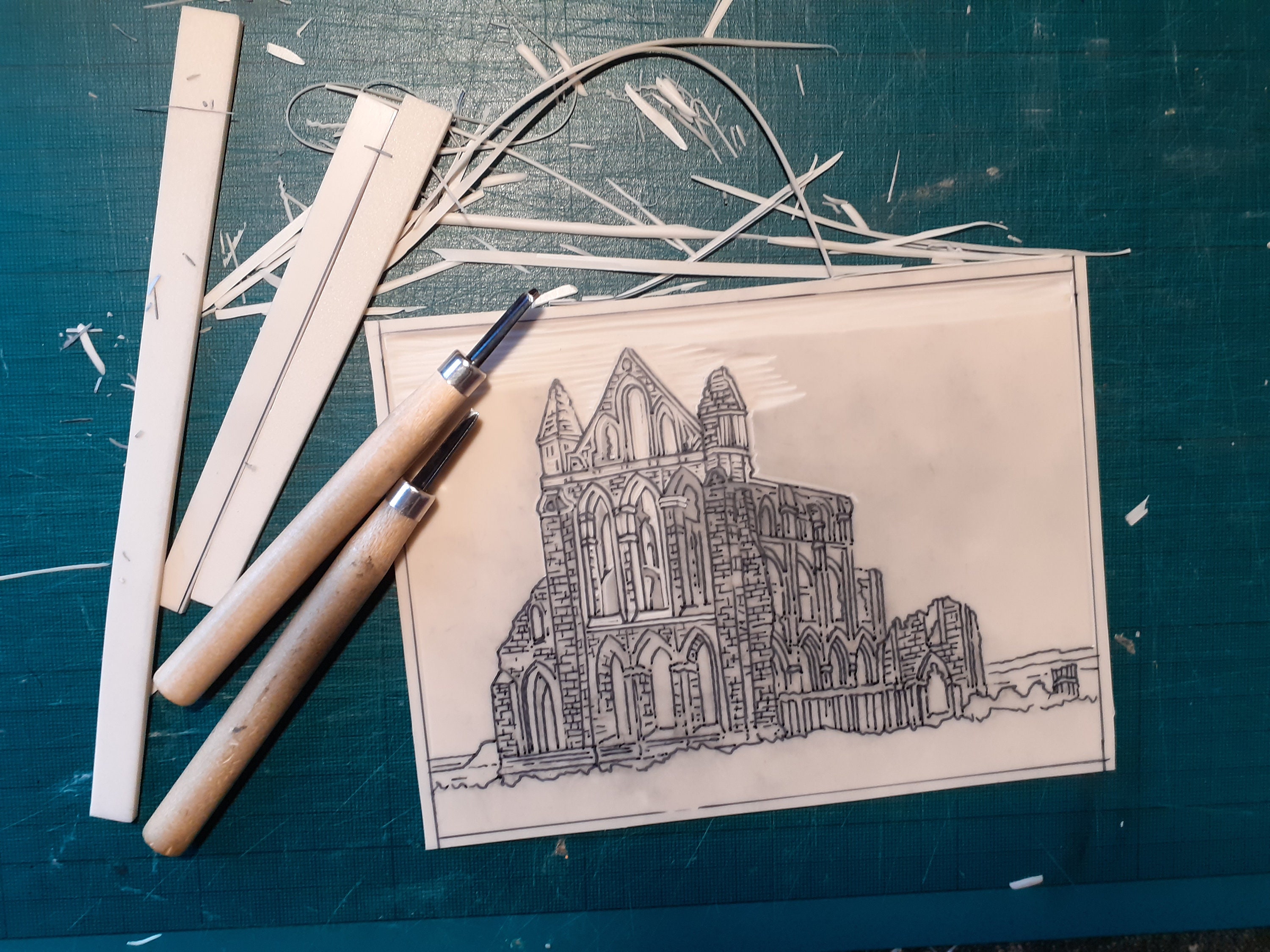 Whitby, the Abbey, Linocut Print, Hand Printed Unique Art - Etsy