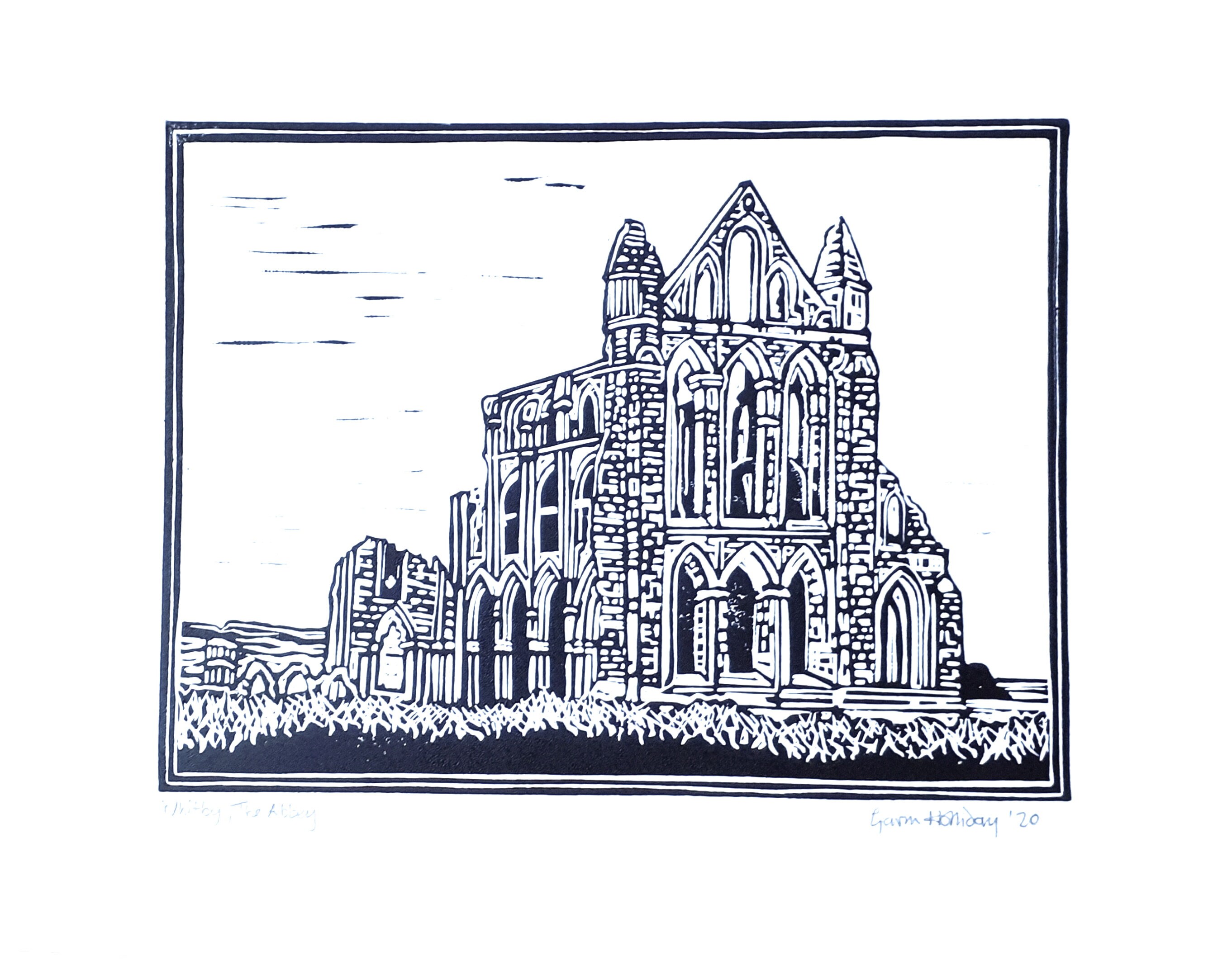 Whitby, the Abbey, Linocut Print, Hand Printed Unique Art - Etsy