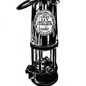 Linocut Print, Miner's Lamp, Coal Miner's Lamp, Industrial Heritage ...