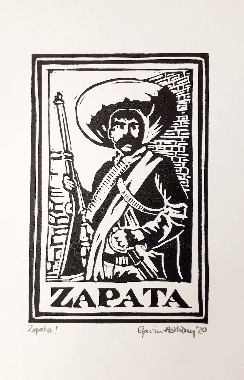 Linocut Print, Zapata!, Mexican Revolutionary Leader, Handmade Unique ...