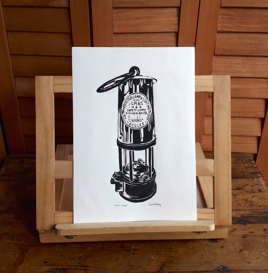 Linocut Print, Miner's Lamp, Coal Miner's Lamp, Industrial Heritage ...