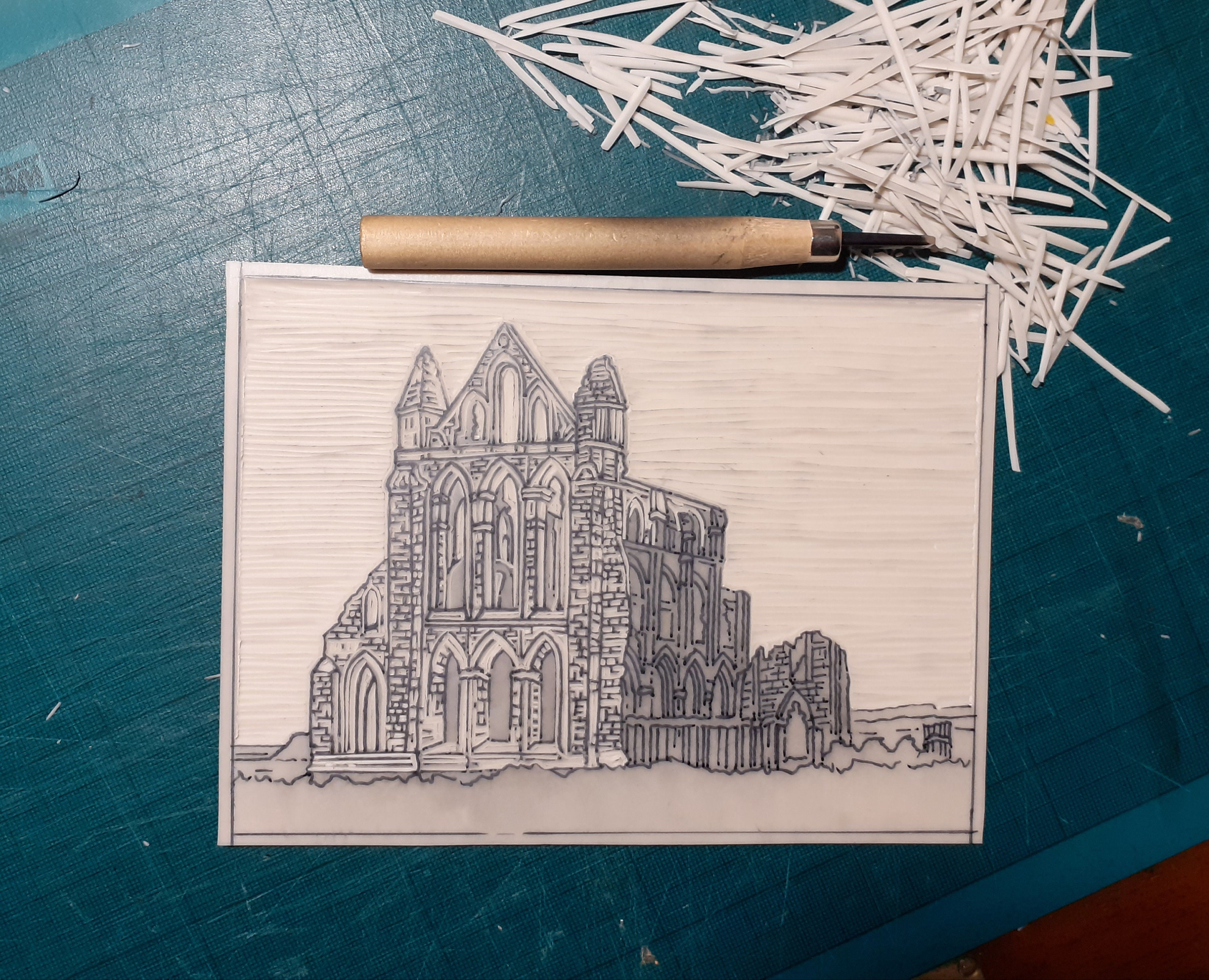 Whitby, the Abbey, Linocut Print, Hand Printed Unique Art - Etsy