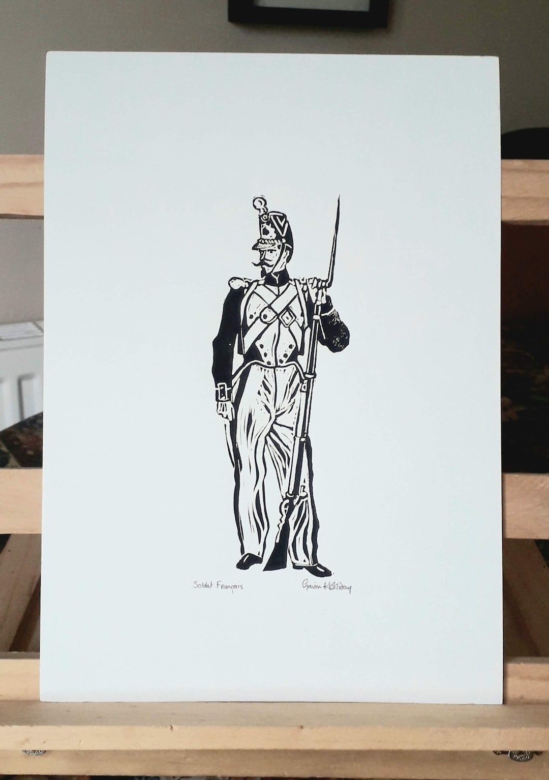 Linocut Print, Soldat Francais, French Soldier Portrait, Hand Printed ...