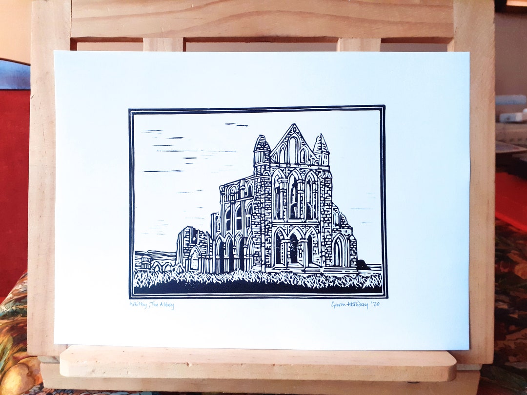 Whitby, the Abbey, Linocut Print, Hand Printed Unique Art - Etsy