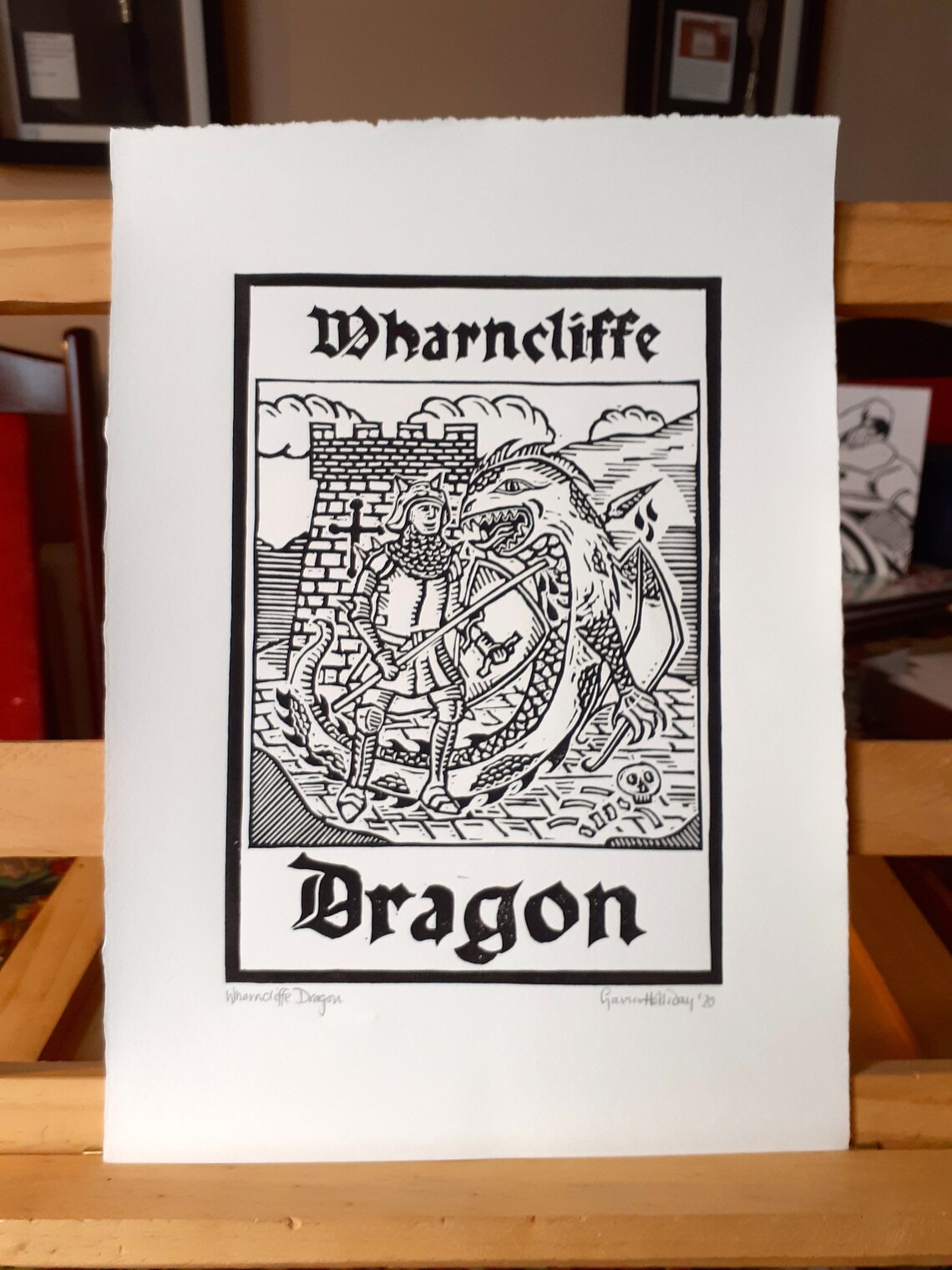 Wharncliffe Dragon Linocut Print, Handmade Art, Medieval, Myth and ...