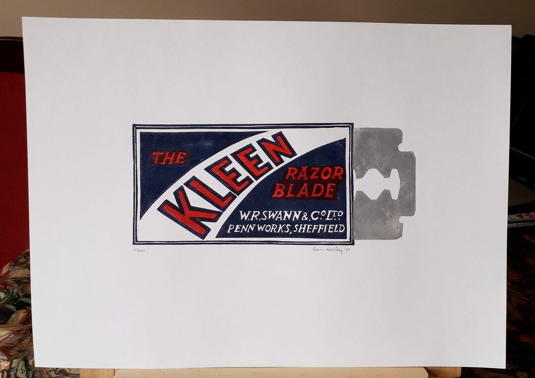 Linocut Print, Kleen!, Sheffield Made Razor Blade, Handmade Lino Print ...