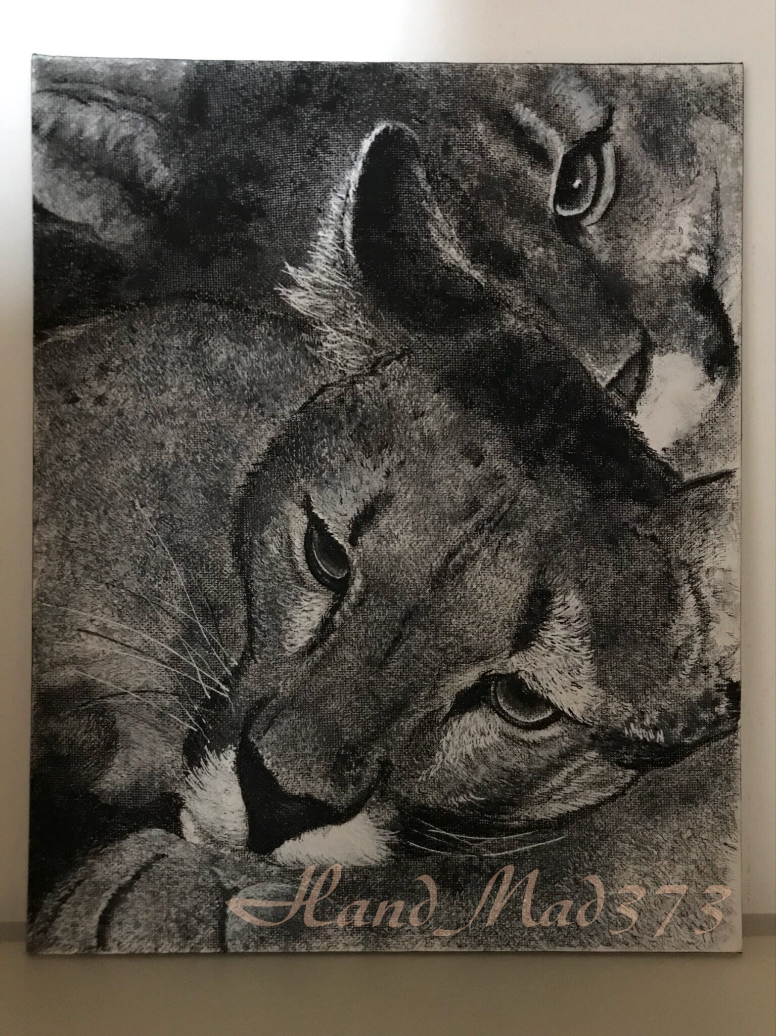 Puma. Hand Painted. Pen on Canvas. B/W. Wild Animals - Etsy UK