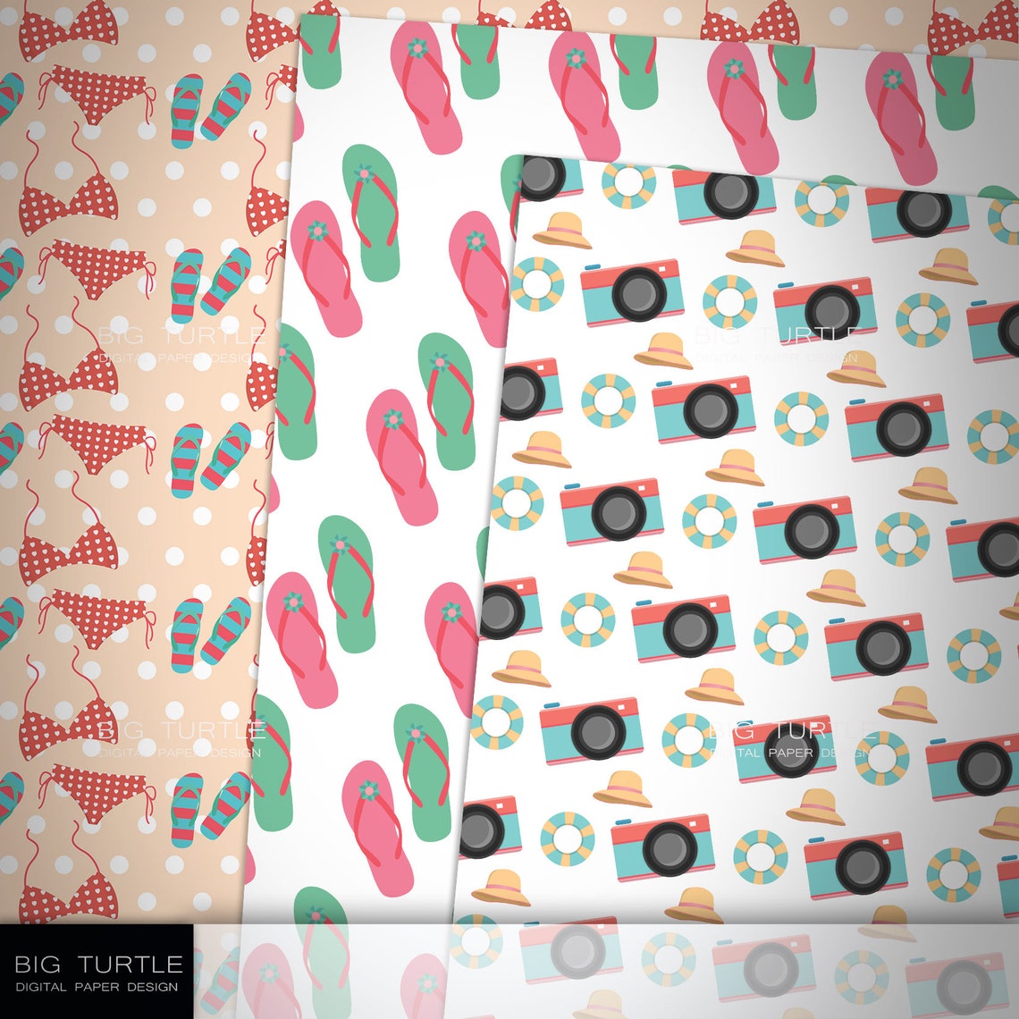 Summer Beach Digital Paper, Summer Papers, Beach Pattern, Scrapbook ...