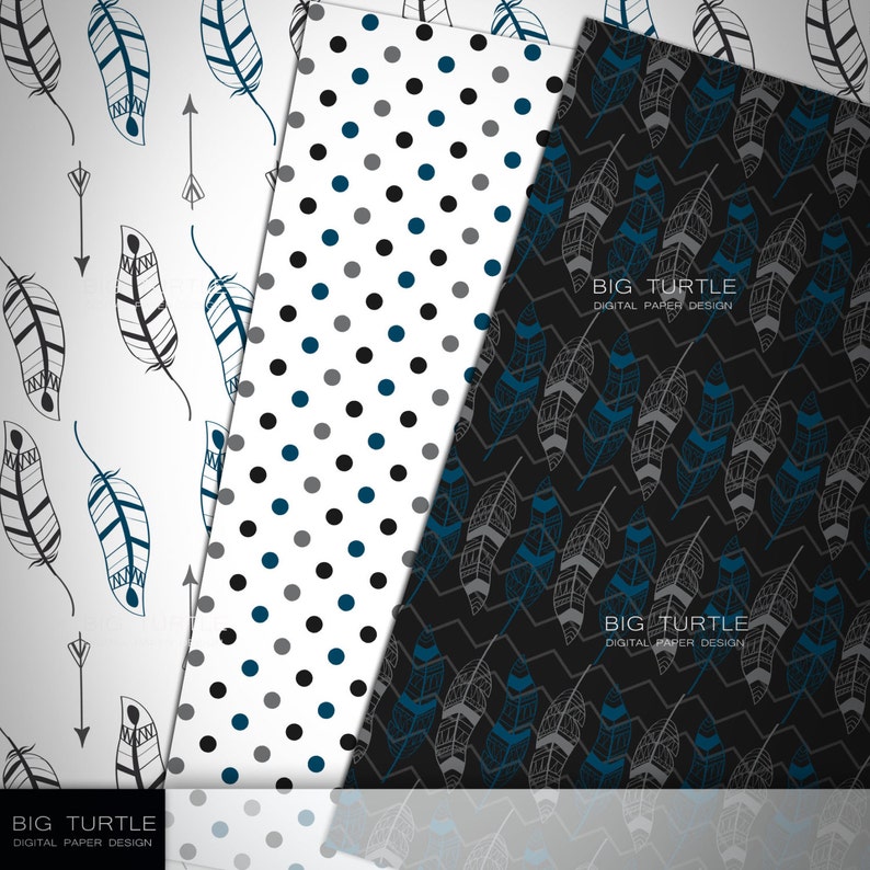 Boho Digital Paper Pack, Arrow Pattern, Blue Arrow Digital Paper ...