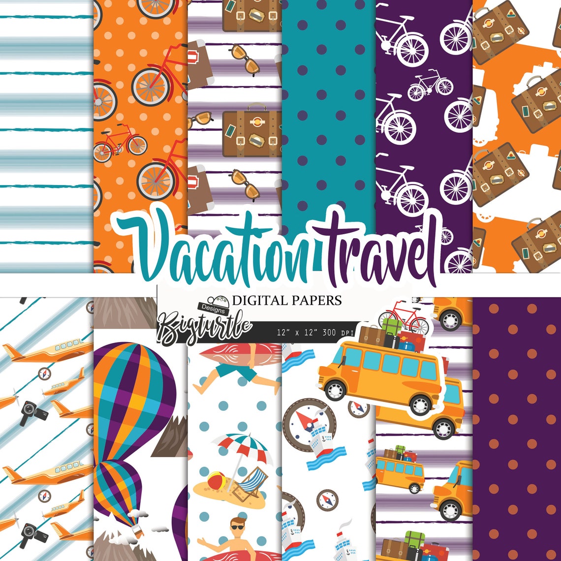 Travel digital paper Vacation digital paper Wanderlust | Etsy