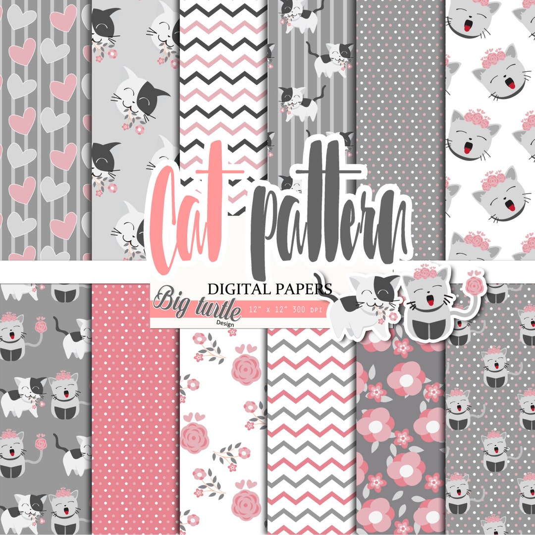 Cats Digital Paper, Cute Digital Paper, Cat Pattern, Scrapbook Papers ...